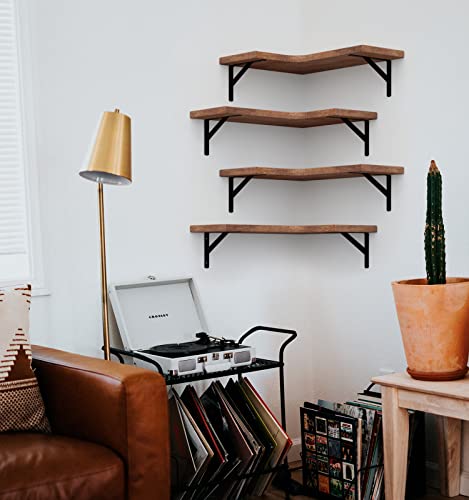 LEOPO Corner Floating Shelves Set of 4, Hardwood Storage Shelves, Cozy & Dependable Floating Shelves for Bedroom, Living Room, Kitchen, Office and More