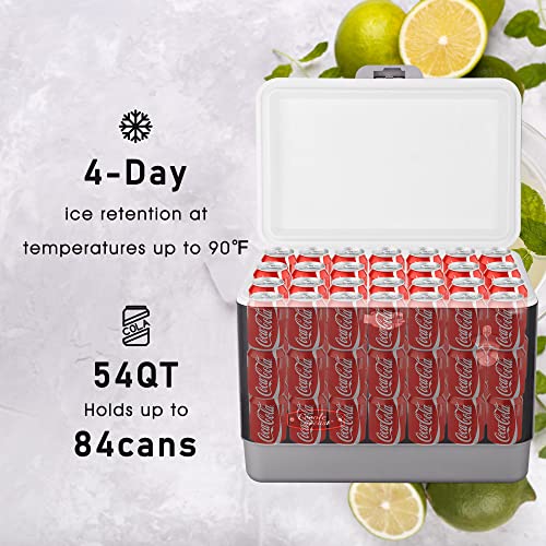 Creole Feast 54-Quart Portable Cooler, 4-Day Ice Retention Chest Box for Camping, Sports Activities, Fishing, BBQ and Beach Blast, Dark, CL5401D
