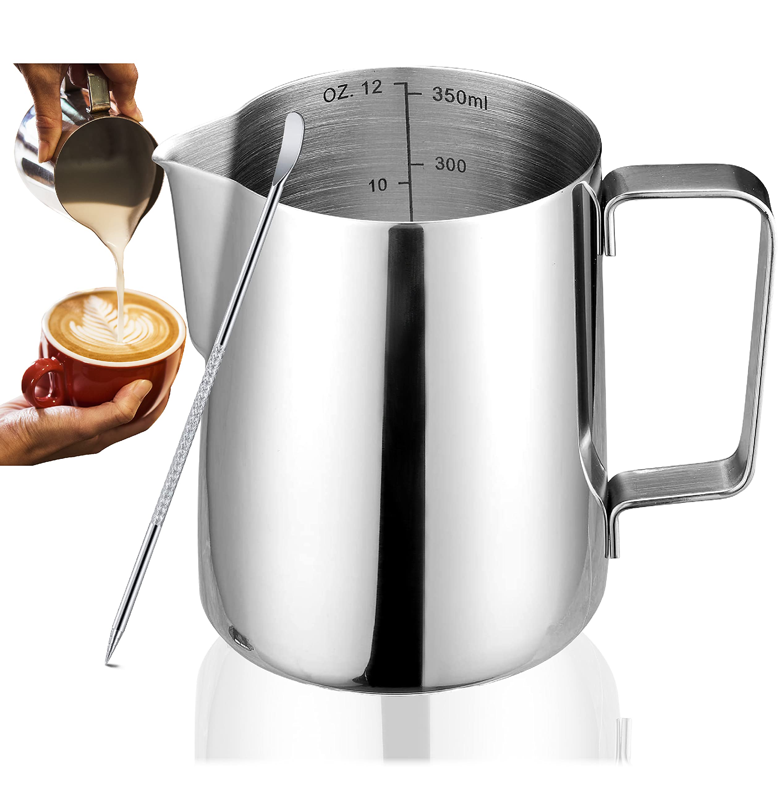 Seninhi Milk Frothing Pitcher Jug Coffee Spoons Frother Steamer Cup Foam Making - Suitable for Espresso - Latte Art Chai Cappuccino Hot Chocolate - Stainless Stee