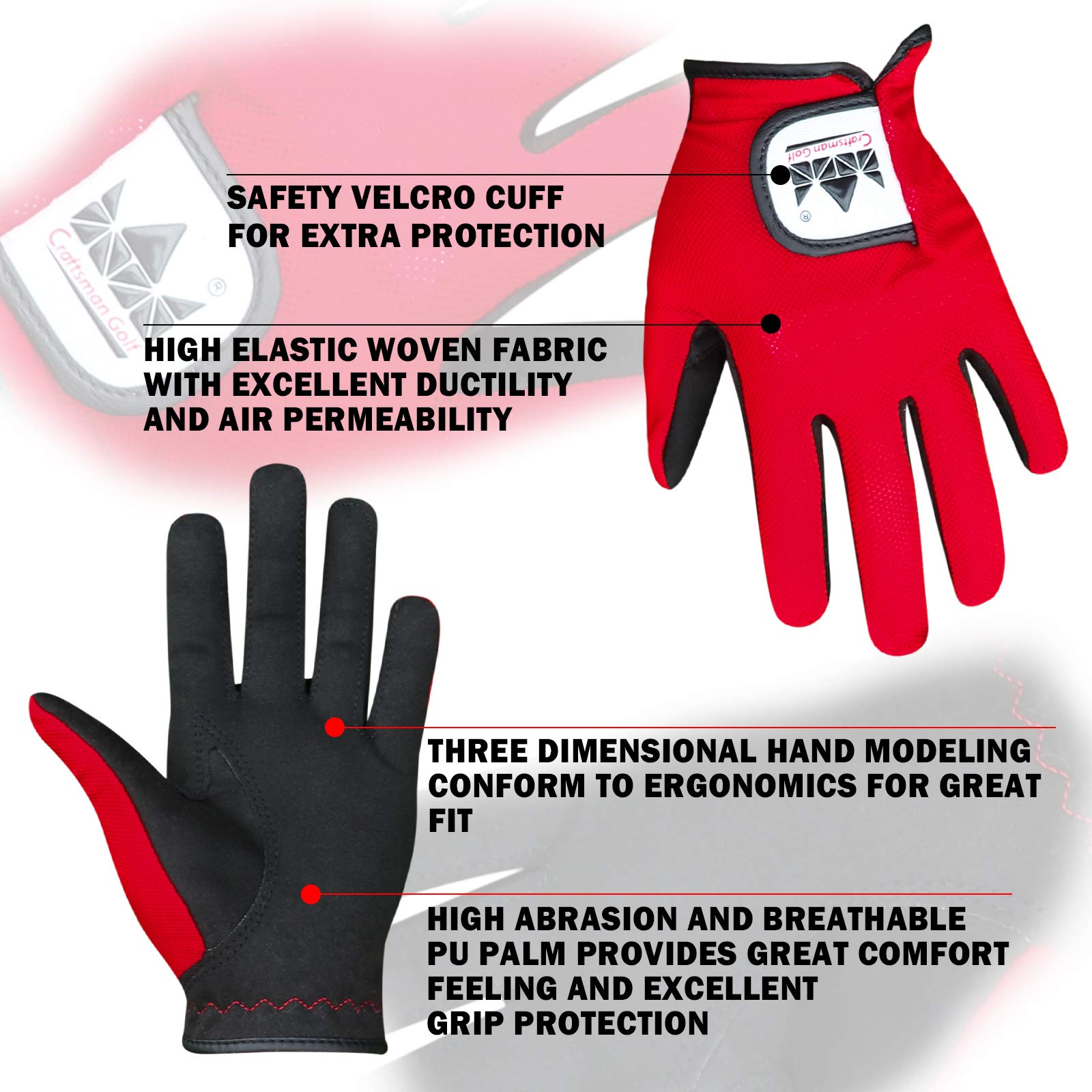 Craftsman Golf 1-Pair Mesh Golf Glove for Kids, Boy, Girl Blue Red (Blue, S)
