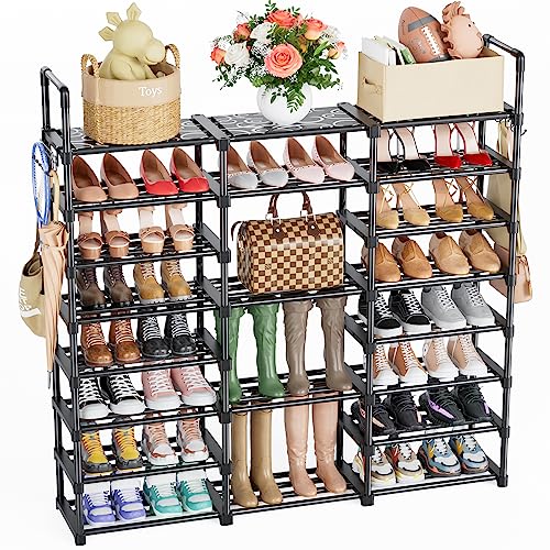 Mavivegue Metal Shoe Rack Organizer,8 Tiers Tall Shoe Shelf Storage,40-45 Pairs Vertical Large Boot Rack,Stackable Shoe Racks for Entryway, Closet, Garage, Bedroom,Cloakroom -Black