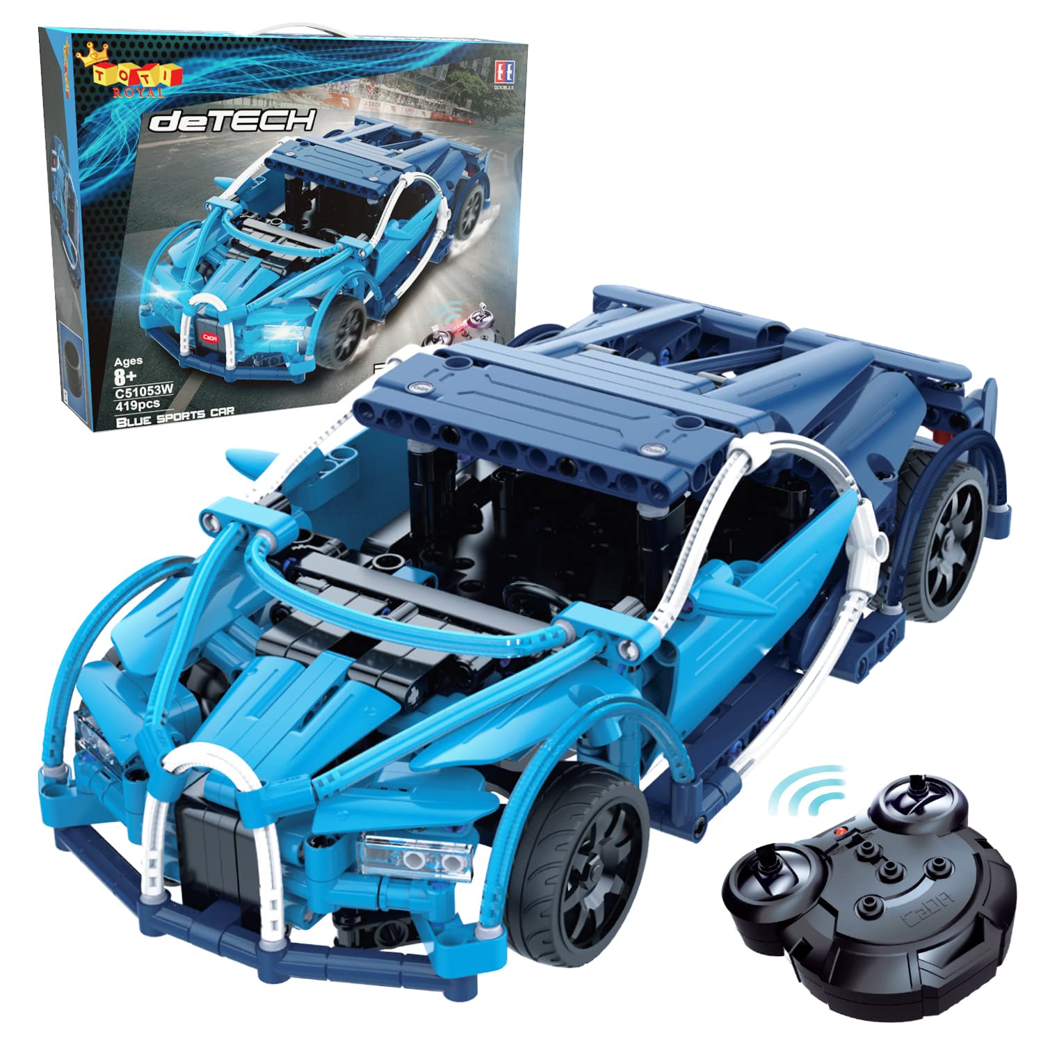 Toti Royal Stem Building Toys for Boys Age 8-12- 419PCS Stem Remote Control Car Building Kit for Kids & Adult - Model Car Kits to Build for Kids 9-12 Great Remote Control Toy Gift for Your Kids (Blue)