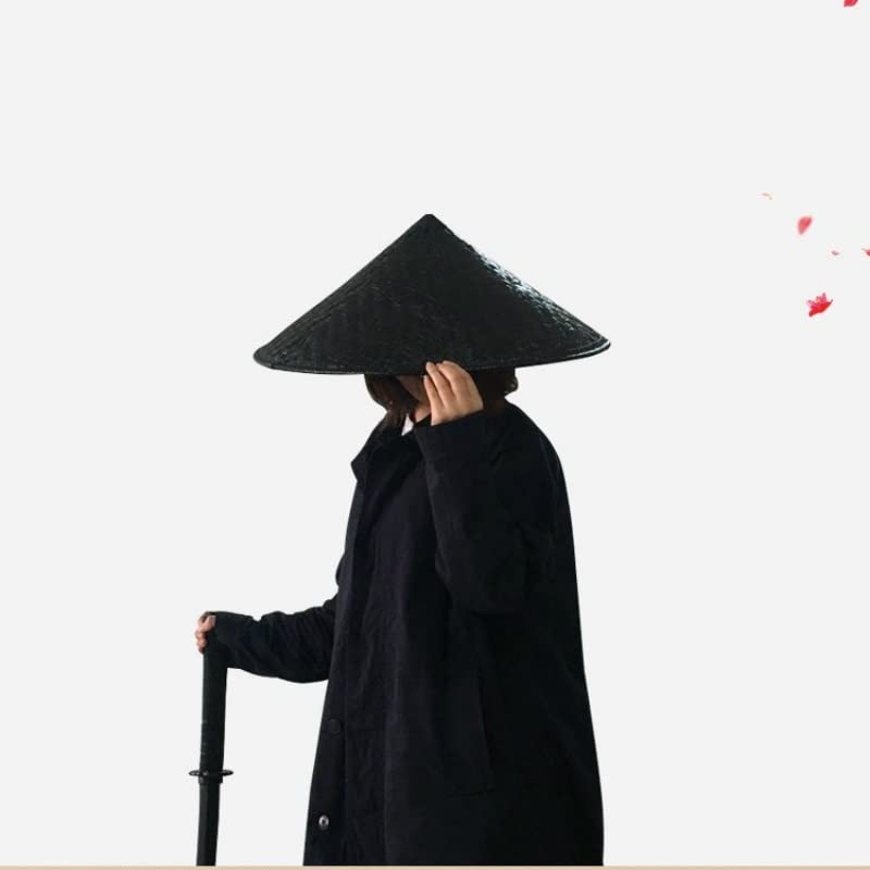 DSFEOIGY Kung Fu Bamboo Weave Hat Shaolin Oriental Headwear Prop Shade Straw Caps Hat (Color : A, Size : One Size)
