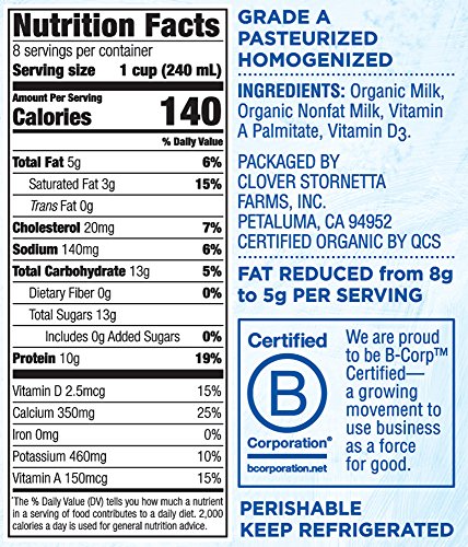 Clover Sonoma, Organic 2% Reduced Fat Half Milk, Half Gallon, 64 oz