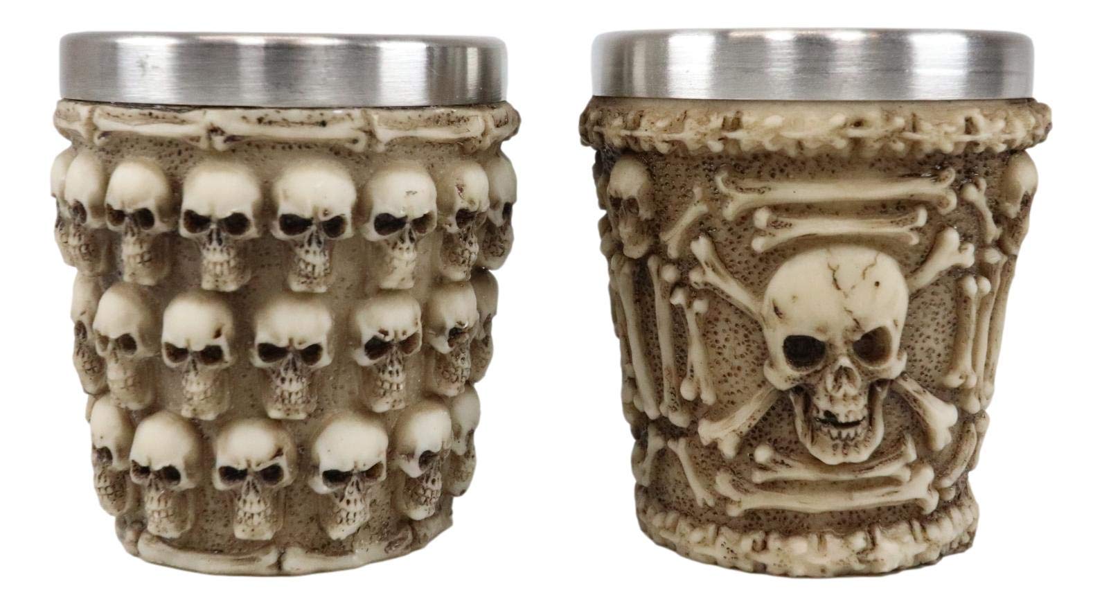 Ebros Ossuary Macabre Graveyard Piled Up Morphing Skulls And Skeleton Bones Resin Shot Glass With Stainless Steel Inner Cup Liner Skeleton Skull Shooter Drinkware Decor