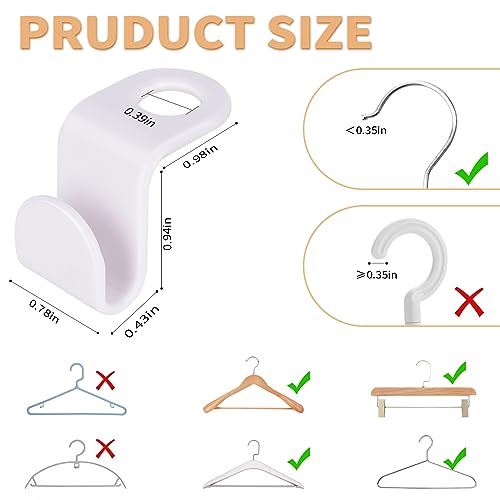 PTYWRTUS 70 Pcs Hanger Hooks Space Saver, Clothes Hanger Connector Hooks, Connecting Buckle Hooks for Hangers, Hanger Hooks for T-Shirts, Sweaters, Coats (White)