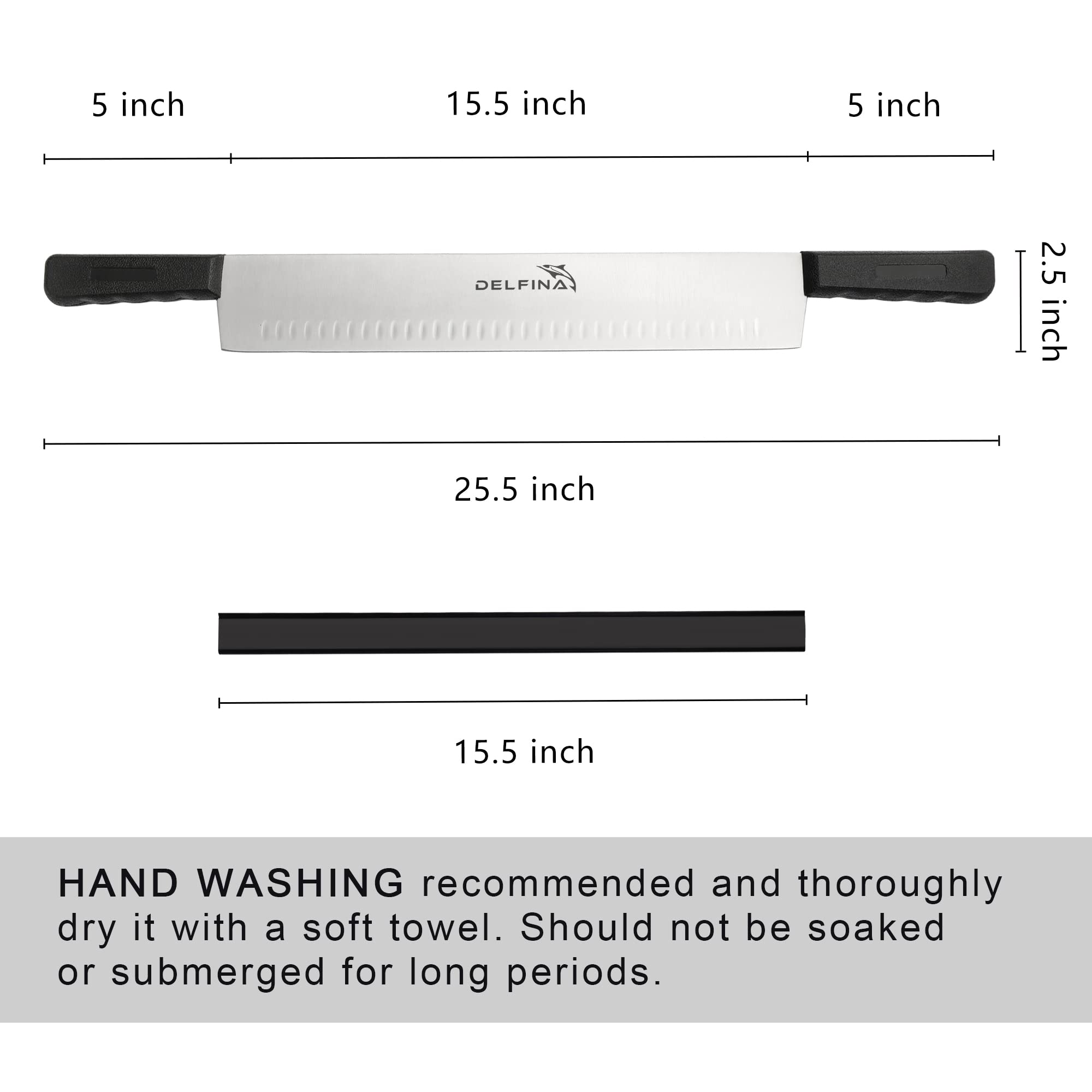 DELFINA 15 Inch Double Handle Cheese Knife with Blade Protector, Stomatal Blade with 5" Plastic Comfortable Handles, Cheese Knife for Cheese,Cakes,Vegetables,Butter,Soaps