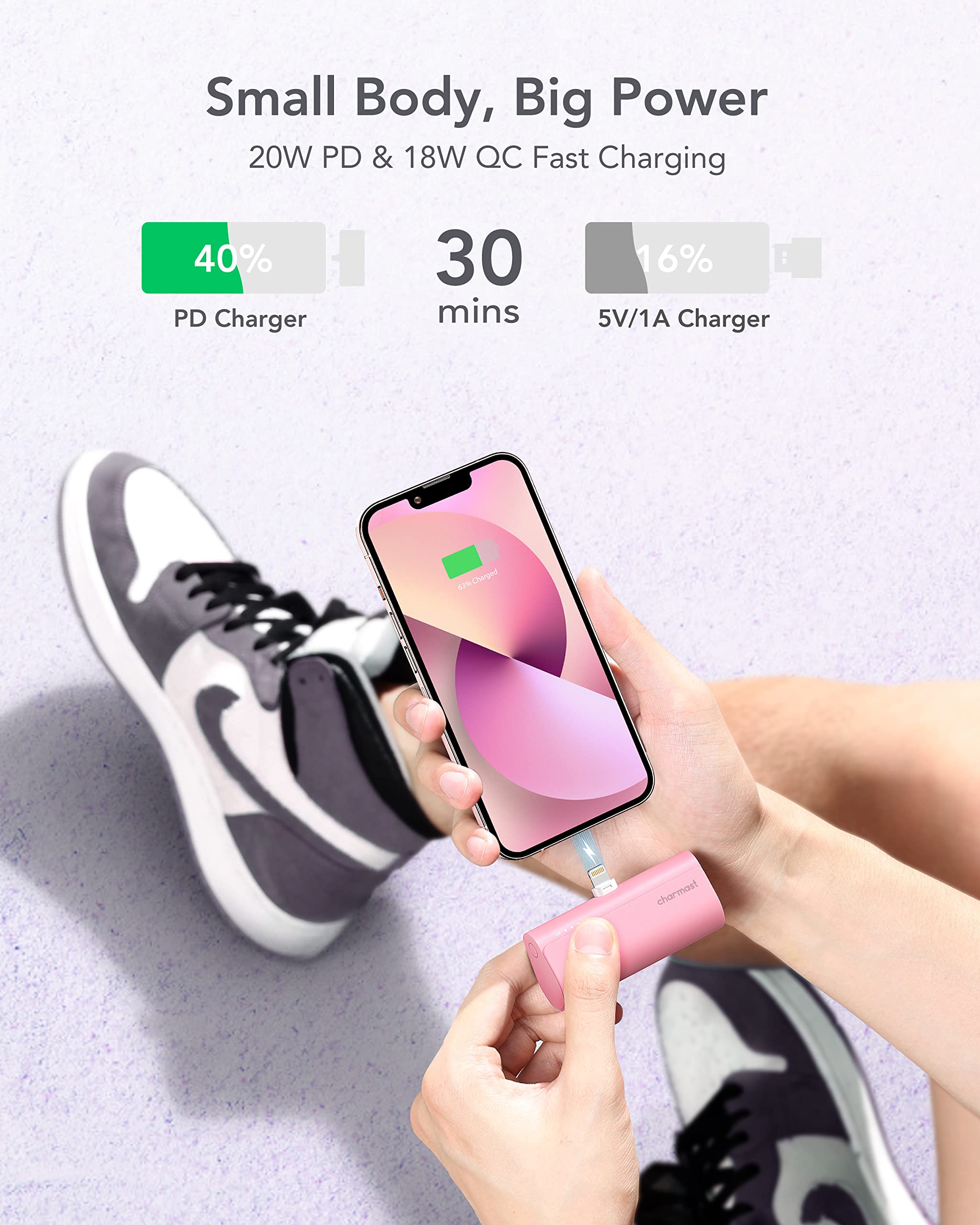 Charmast Small Portable Charger 5000mAh, Ultra-Compact 20W PD Fast Charging Power Bank Mini Battery Pack Compatible with iPhone 14/14 Pro Max/13/13 Pro Max/12/12 Pro Max/11/XR/X/8/7/6, and More