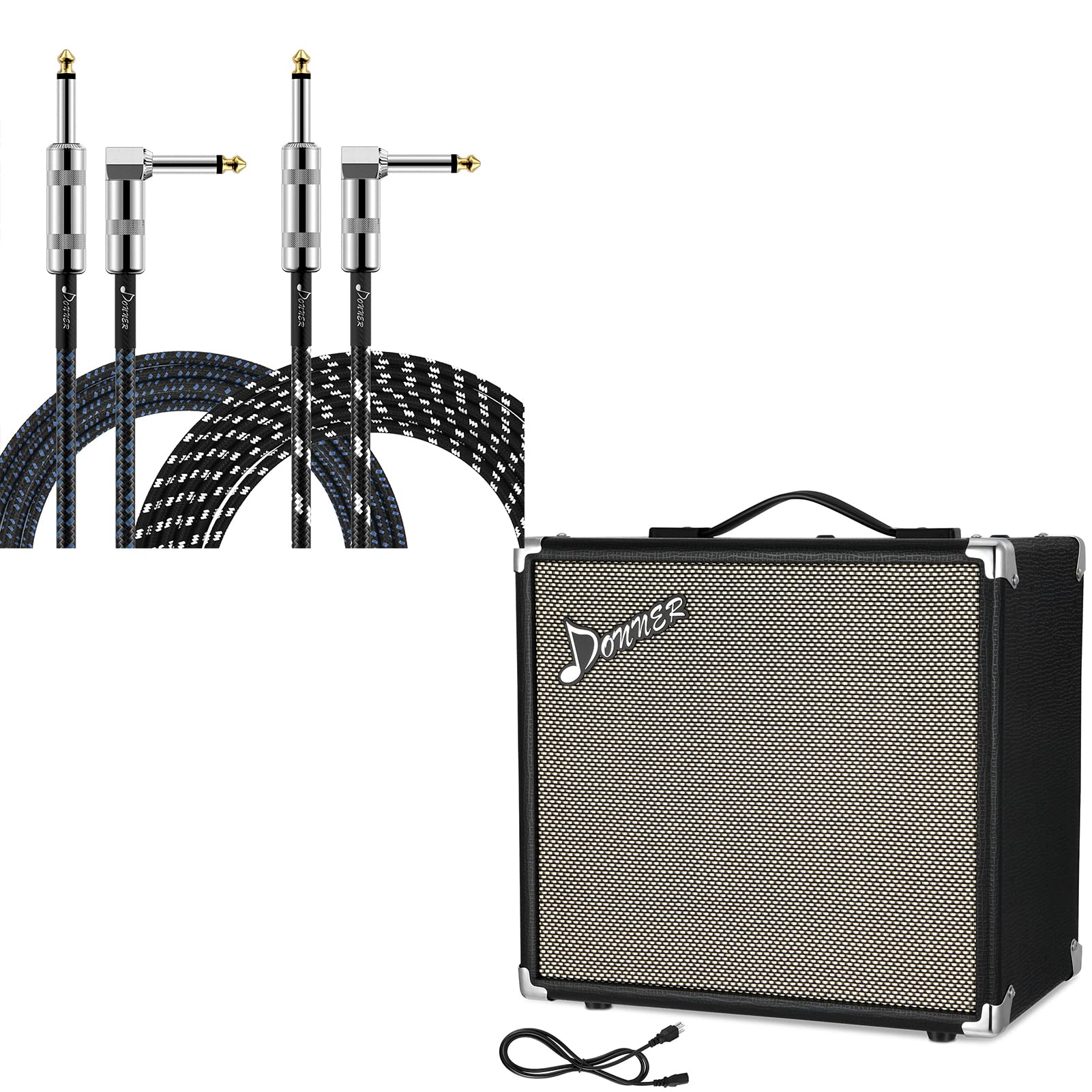 Donner Bass Guitar Amp 30W Electric Bass Combo Amplifier DBA-30 & Donner Guitar Cable 10 ft 2 Pack