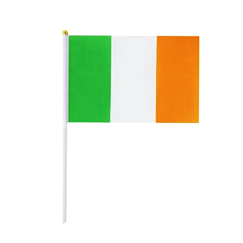 FWIW 50 Pack Ireland Irish Flag Small Mini Ireland Hand Held Stick Flags Banner Saint Patrick's Day Party Outdoor Yard Decorative