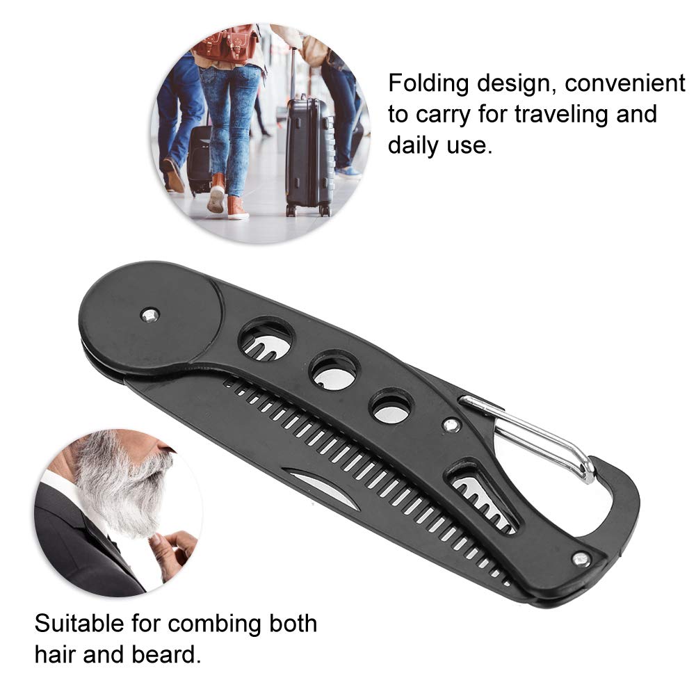 Delaman Beard comb for men, Stainless Steel Folding Beard Comb, Multifunctional Pocket Beard and Moustache Comb for Men Beard Mustache Styling