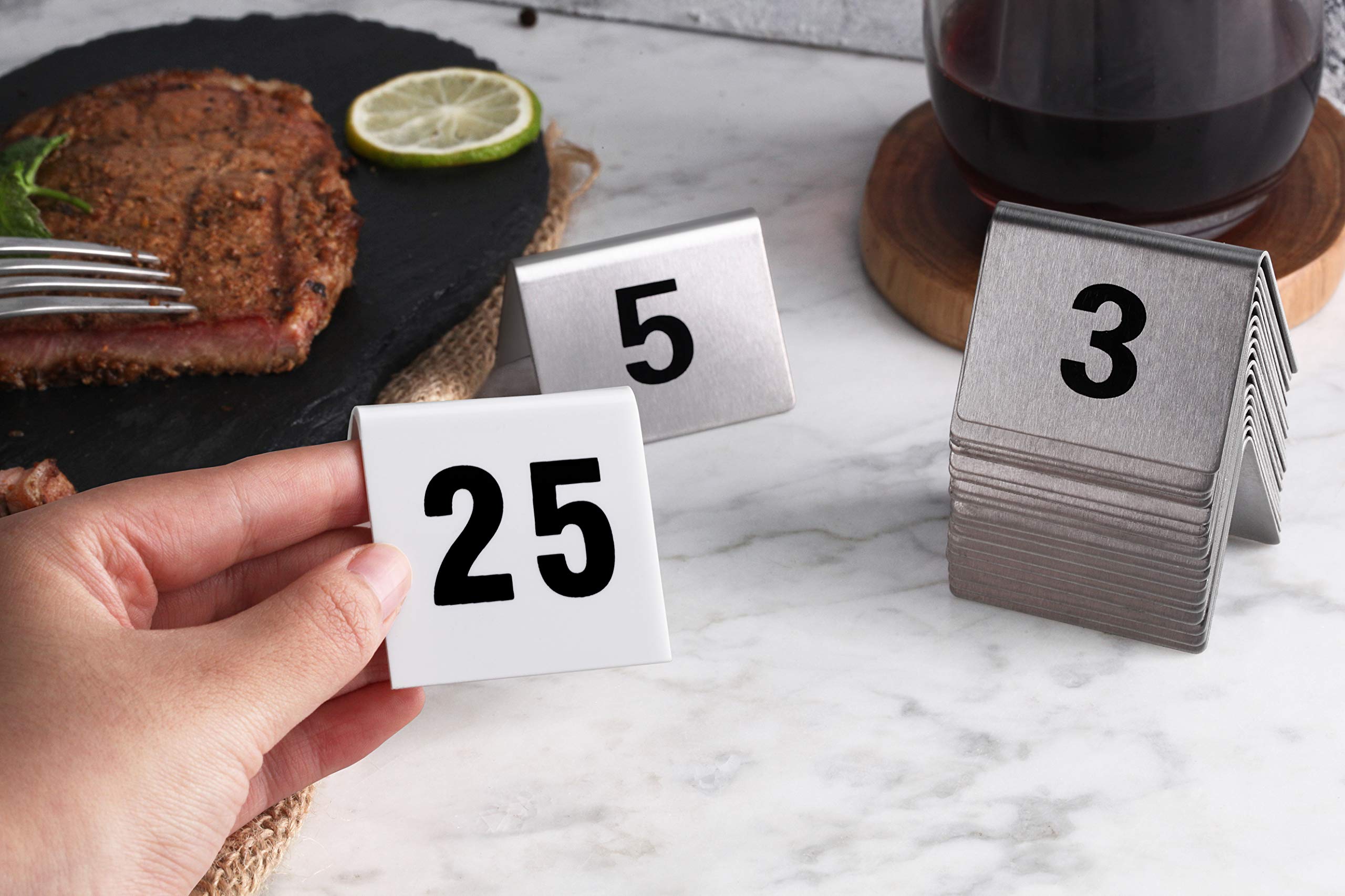 New Star Foodservice 26757 Double Sided Plastic Table Numbers, 1-25, Acrylic, White, 1.7" x 2"