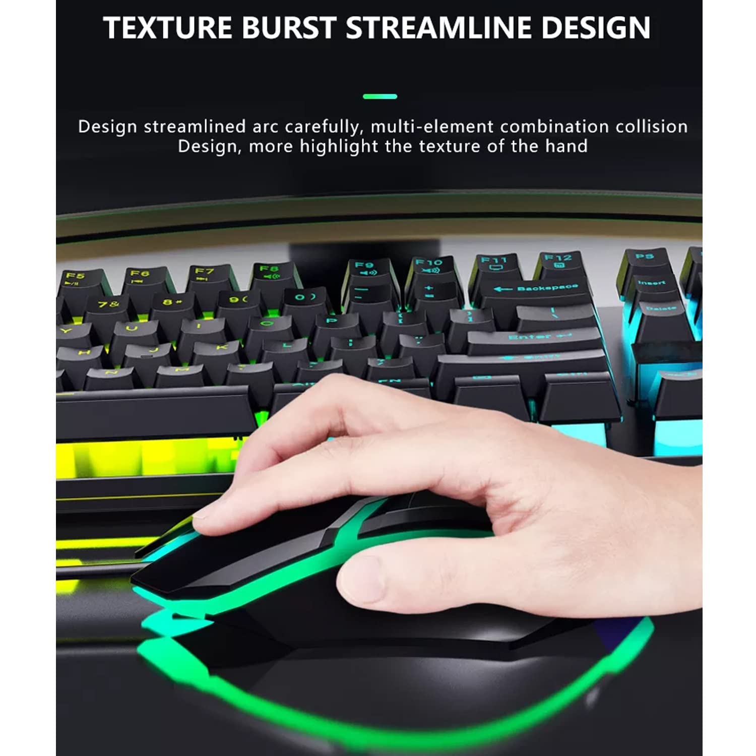 EXHNLE Wired Gaming Keyboard Mouse Combo LED Rainbow Backlit Gaming Keyboard RGB Gaming Mouse, USB Wired Backlit Keyboard (Color : Black)
