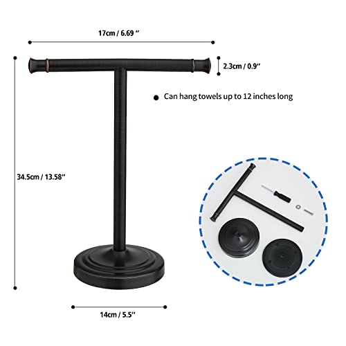 RUMOSE 10 Inch Oil Rubbed Bronze Towel Stand Hand Towel Holder Bathroom Kitchen Vanity Countertop T-Shape Towel Rack Free Standing Stainless Steel Towel Bar Towel Ring