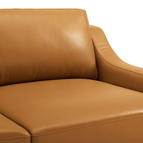 Modway Harness 83.5" Leather Sofa in Tan with Stainless Steel Base