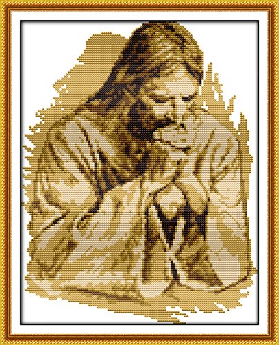 Maydear Cross Stitch Kits Stamped Full Range of Embroidery Starter Kits for Beginners DIY 11CT 3 Strands -… (Praying Jesus)