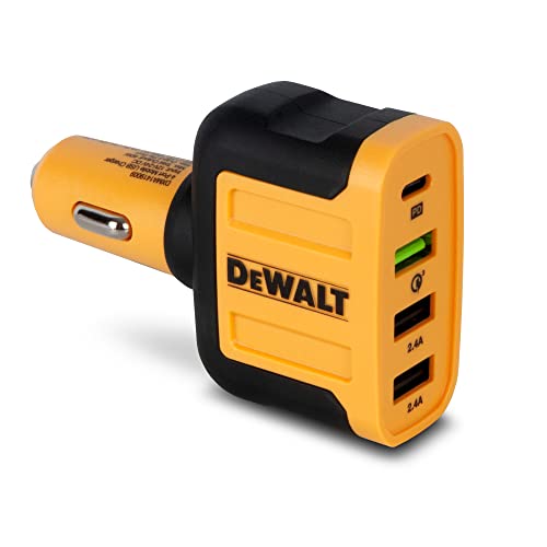 DEWALT 4-Port Mobile USB PD Charger, 60W USB Car Charger, Multi Port Type C USB Car Charger Adapter QC 3.0 Port
