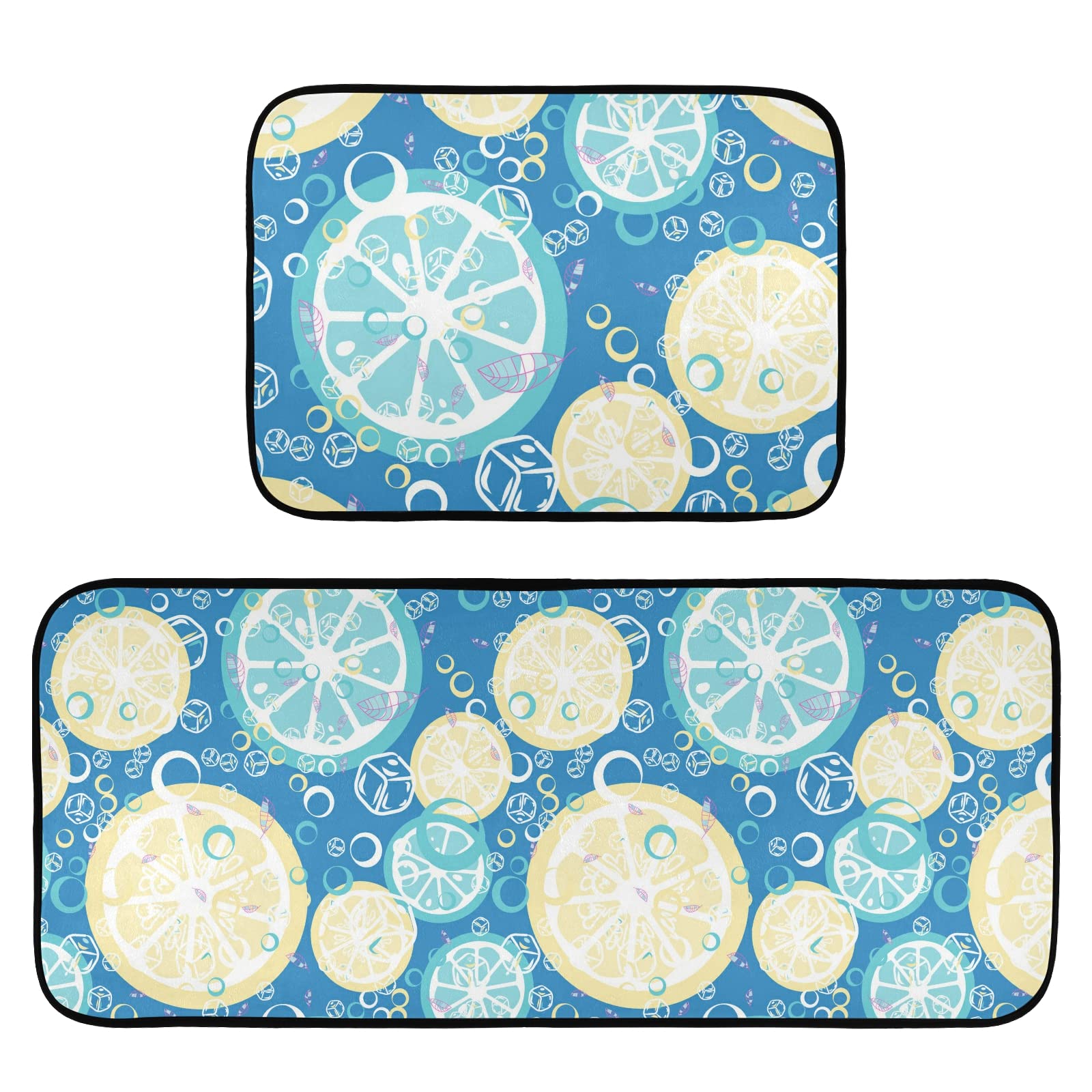 DOMIKING Lemon Orange Kitchen Mats 2 Pieces Non-Slip Anti Fatigue Kitchen Rugs and Mats Set for Floor Cushioned Standing Mats Area Rug Runner for Kitchen Hallway Sink