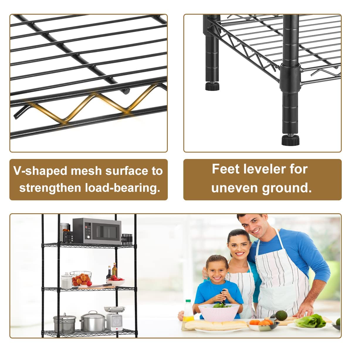 TYNB 5 Tier Steel Wire Shelf Metal Storage Rack NSF Commercial 14' D x 24' W x 60' H 750Lbs Adjustable Leveling Feet Wire Shelving Unit for Office Restaurant Kitchen Pantry Rack Black