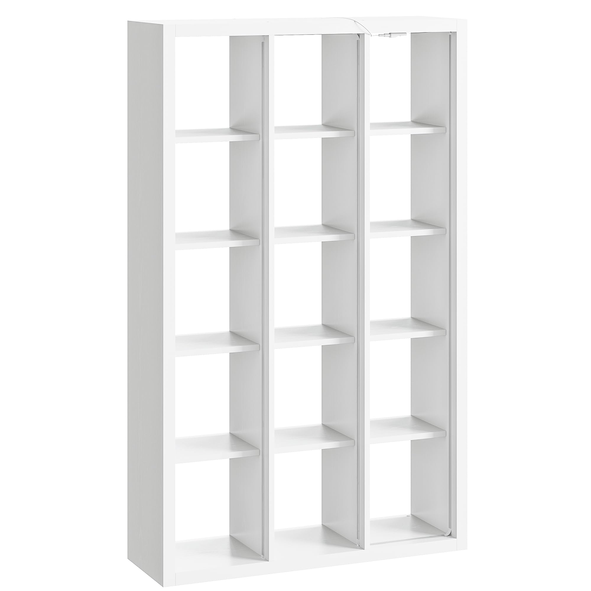 IRONCK 15 Cube Bookcase Storage Shelf Organizer with LED Lights, 5 Tier Bookshelves and Bookcases Display Shelves, Horizontally or Vertically Use, White