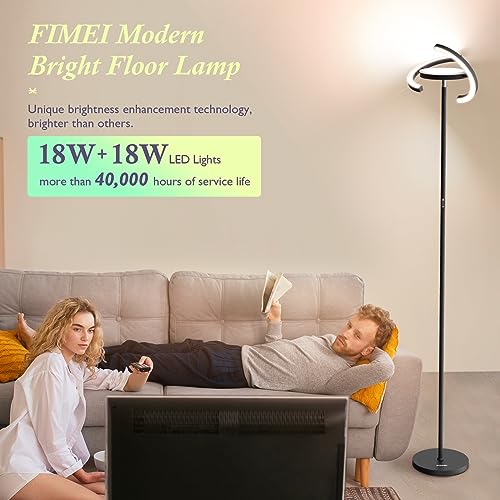 FIMEI Floor Lamp, Modern Bright Standing Lamp with Split Rotatable Outer Ring Light, 3 Color Temperature and Stepless Dimming, Remote/Touch Independent Control for Living Room Bed Room Office, Black