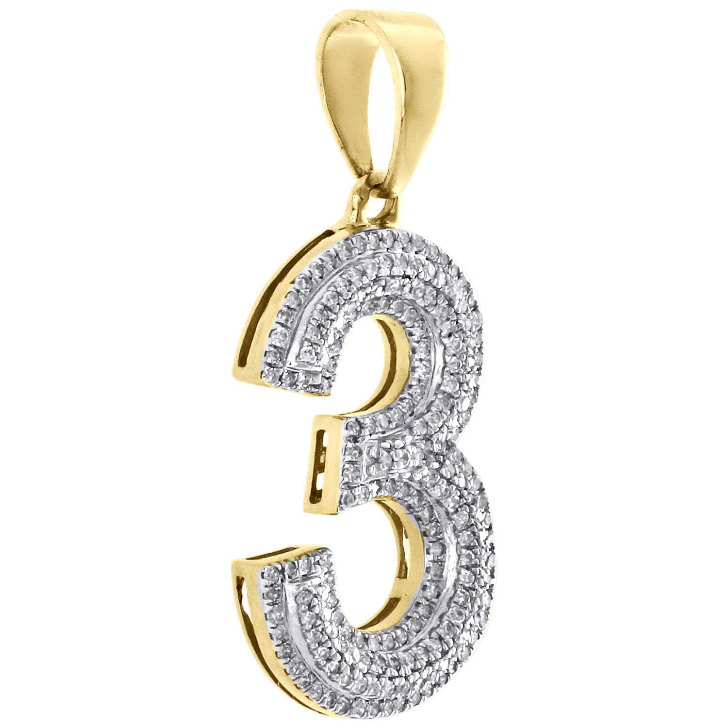 DTJEWELS 10K Yellow Gold Finish Round Cut Diamond Number 3 Bubble Pendant Pave Dome Charm 0.63 CT.