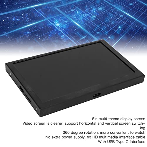 Computer CPU GPU RAM HDD Data Monitor, USB Display Brightness Stepless Adjustment IPS Type C Secondary Screen Clear for PC(Black)