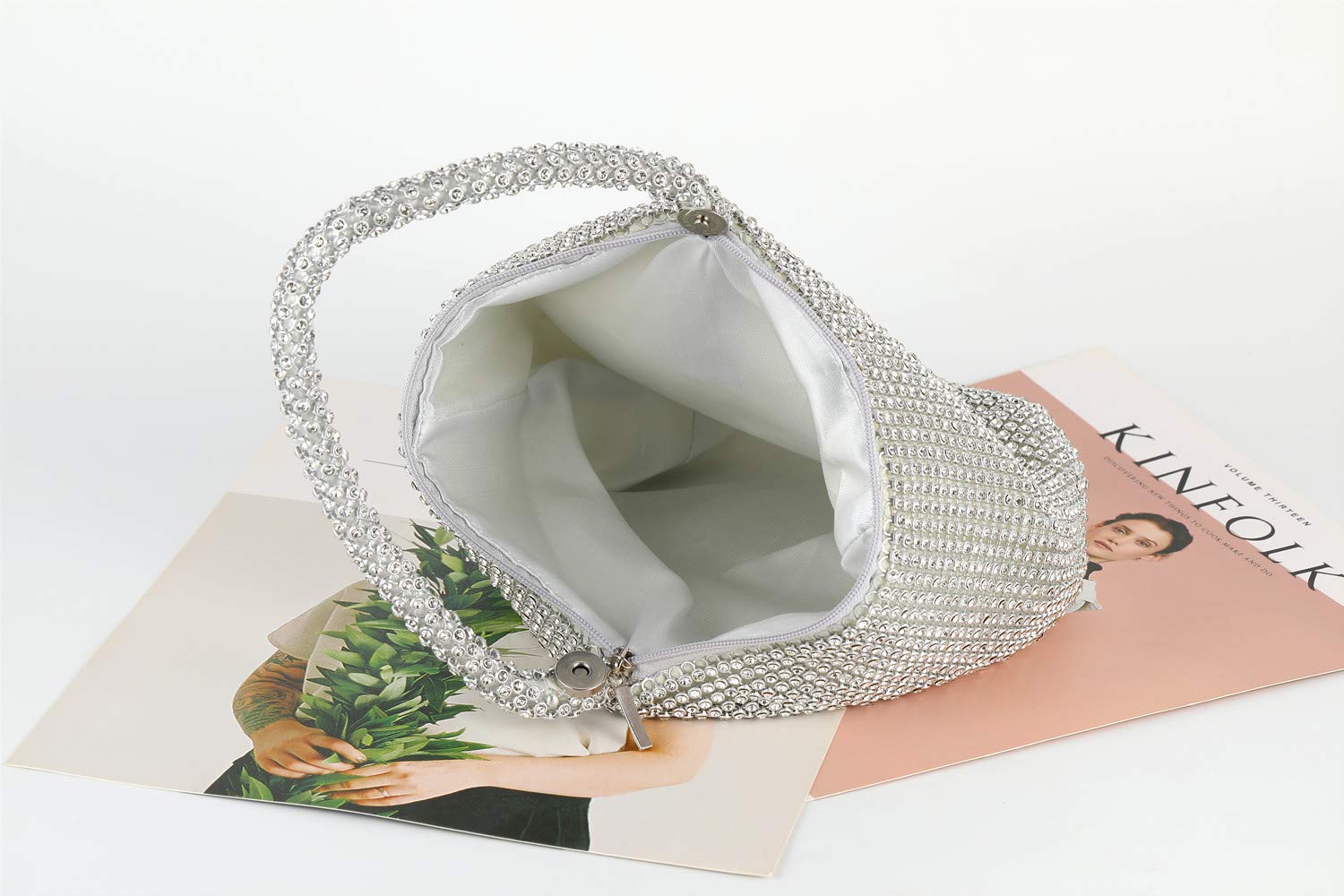 Vgift Rhinestone Purse, Women Sparkle Bling Wristlet Clutch Evening Bag for Prom Party Night Out, Silver
