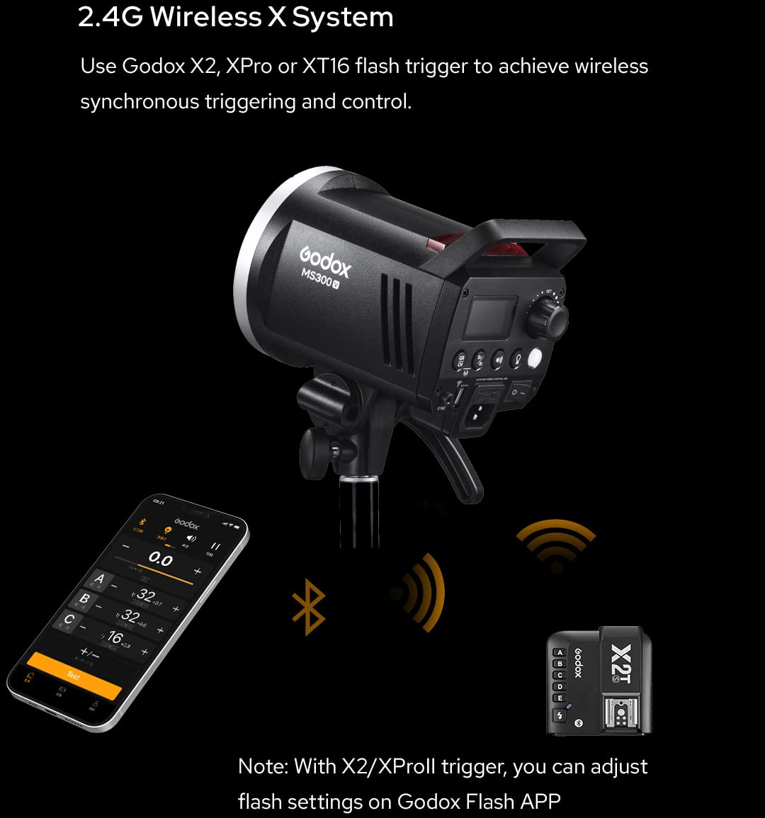 Godox MS300V 300W 2.4G Built-in Wireless Receiver Lightweight, Compact and Durable Studio Flash Bowens Mount and LED Modeling Lamp 110V