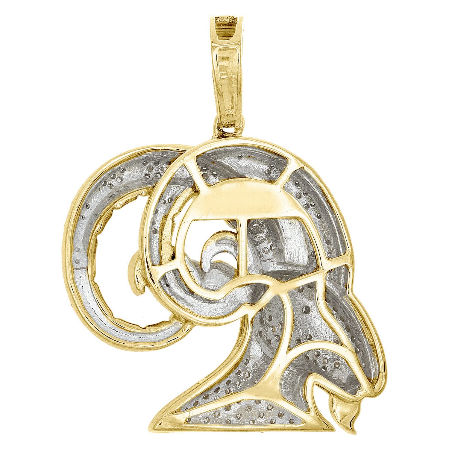 DTJEWELSS 10K Yellow Gold Finish Round Cut Diamond Aries Horoscope Pendant 1.30" Pave Charm 0.57 CT.