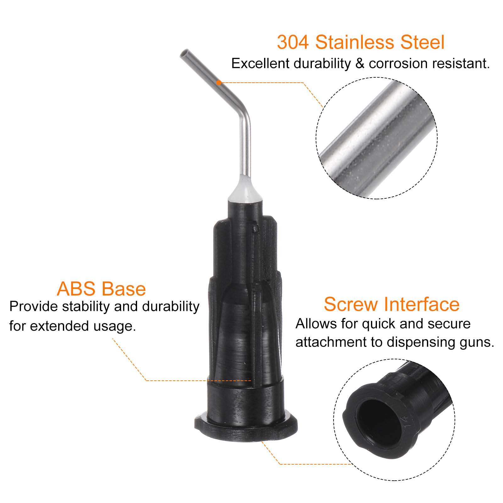 HARFINGTON 100pcs Blunt Tip Dispensing Needles, 20 Gauge 45 Degrees Bent Dispensing Tips 0.4" End Angled Dispenser Needle with Luer Elbow Blunt Needle for Oil or Glue Applicator, Black