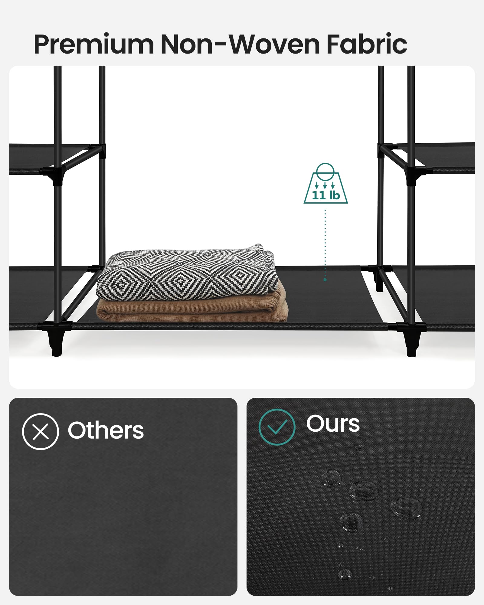 Hzuaneri Closet Wardrobe, 64-inch Portable Closet for Bedroom, 3 Clothes Rail with 9 Compartments Shelves, Freestanding Clothes Storage Organizer for Cloakroom, Black WH0203