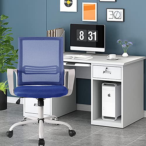 Office Chair, Ergonomic Mid Back Desk Chair with Lumbar Support, Adjustable Swivel Mesh Computer Chair with Armrests for Home, Office, Blue