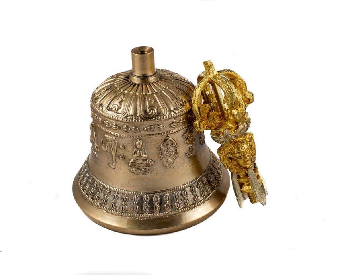Singing Bowl Nepal Tibetan Buddhist Meditation Bell And Dorje Set - Dharma Objects Bell Of Enlightenment From Nepal 7 Inches