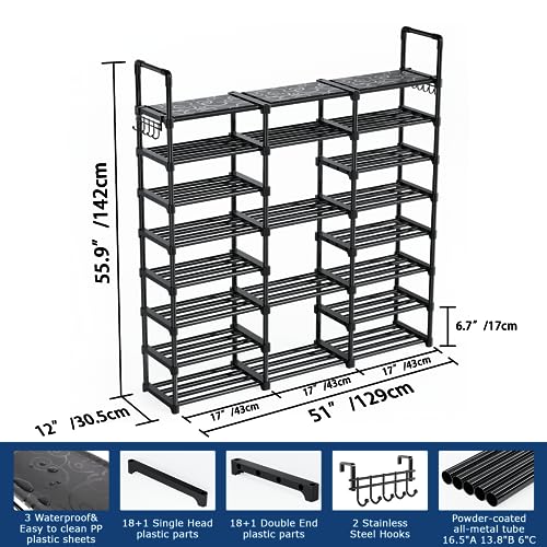 Mavivegue Metal Shoe Rack Organizer,8 Tiers Tall Shoe Shelf Storage,40-45 Pairs Vertical Large Boot Rack,Stackable Shoe Racks for Entryway, Closet, Garage, Bedroom,Cloakroom -Black