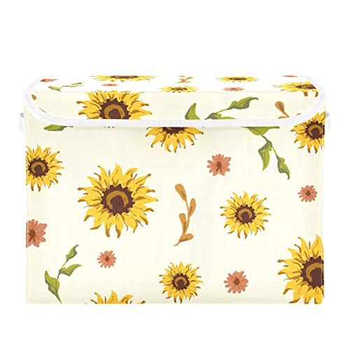 innewgogo Sunflower Leaves Storage Bins with Lids for Organizing Decorative Callapsible Storage Basket with Handles Oxford Cloth Storage Cube Box for Books
