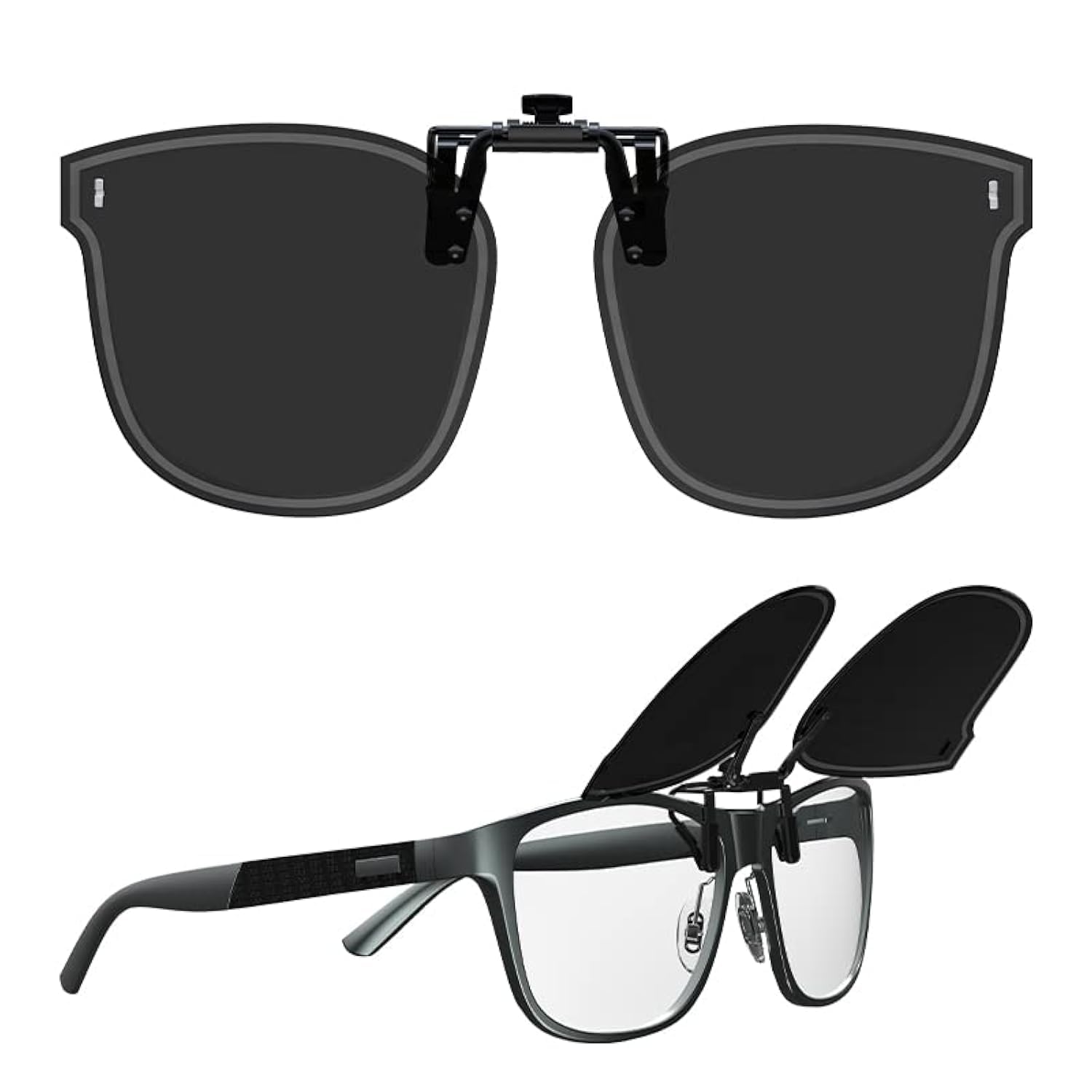 Goiteia Oversized Polarized Flip up Clip on Sunglasses over Prescription Glasses for Fashion Women|Easy to Put on and Take off One-handed(Grey lenses)