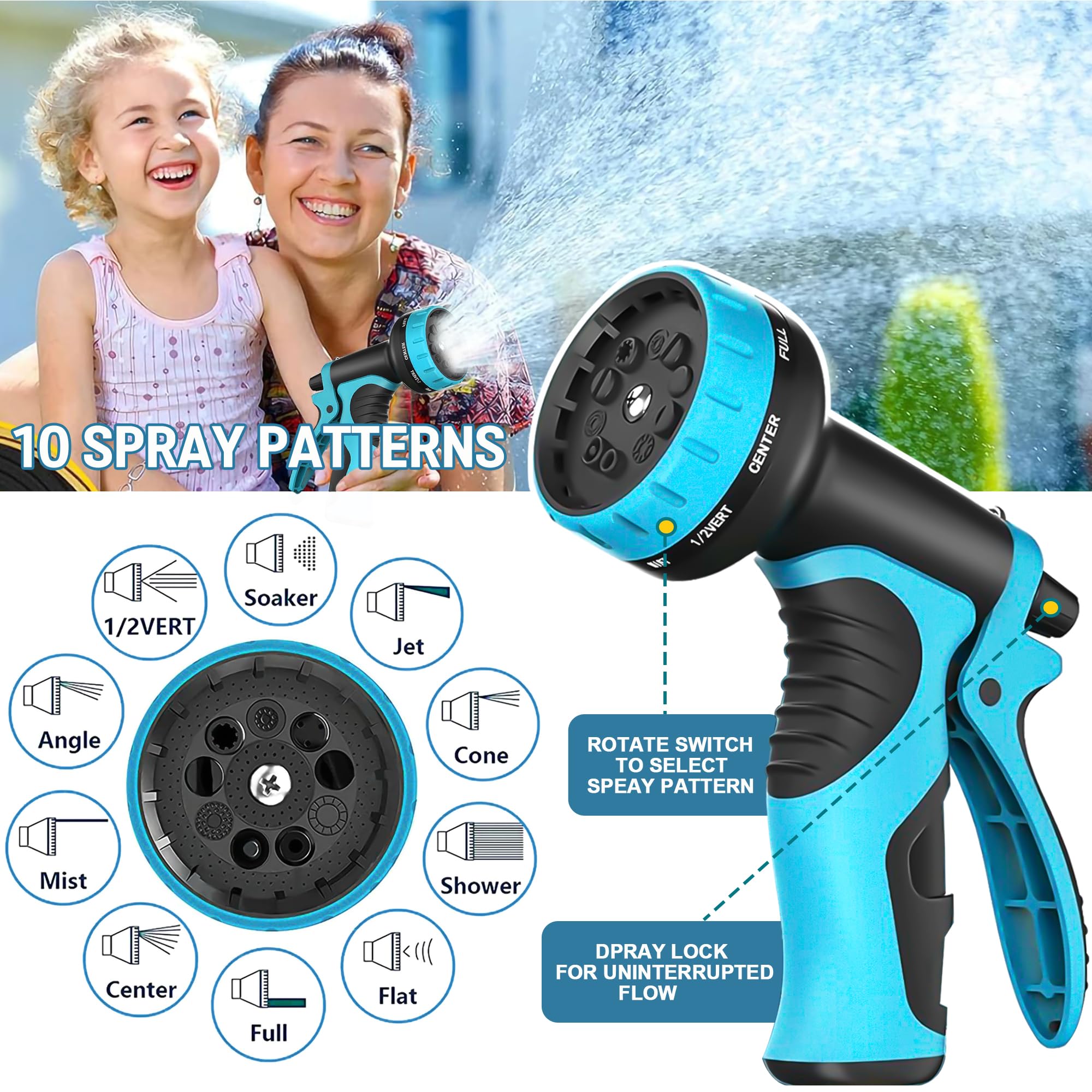 Expandable Garden Hose 75 ft with 10 Function Spray Nozzle - New Patented Water Hose with 50 Layers of Innovative Nano Rubber - Lightweight, Durable, Flexible, 75ft Retractable Stretch Hose, Blue