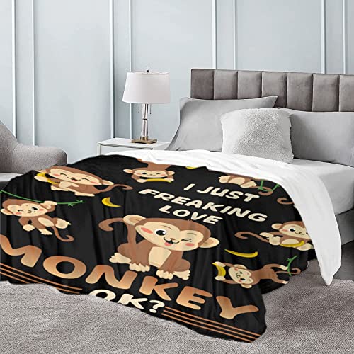 I Just Freaking Love Monkey,ok Blanket-Funny Soft Lightweight Food Flannel Blankets for Sofa Bed Camping Polyester Throw Blanket Gift for Girl Boy(30''x40''for Baby/Pets)