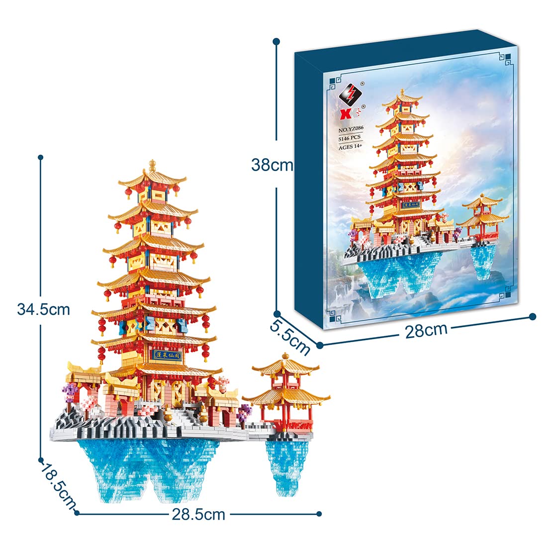 DWIU Penglai Asgard Building Blocks Set, 5146 Pieces Micro Bricks Chinese Mythology Pavilion Architecture Kit, Mini Building Model Construction Toy for Kids and Adults, 28 x 18 x 34cm