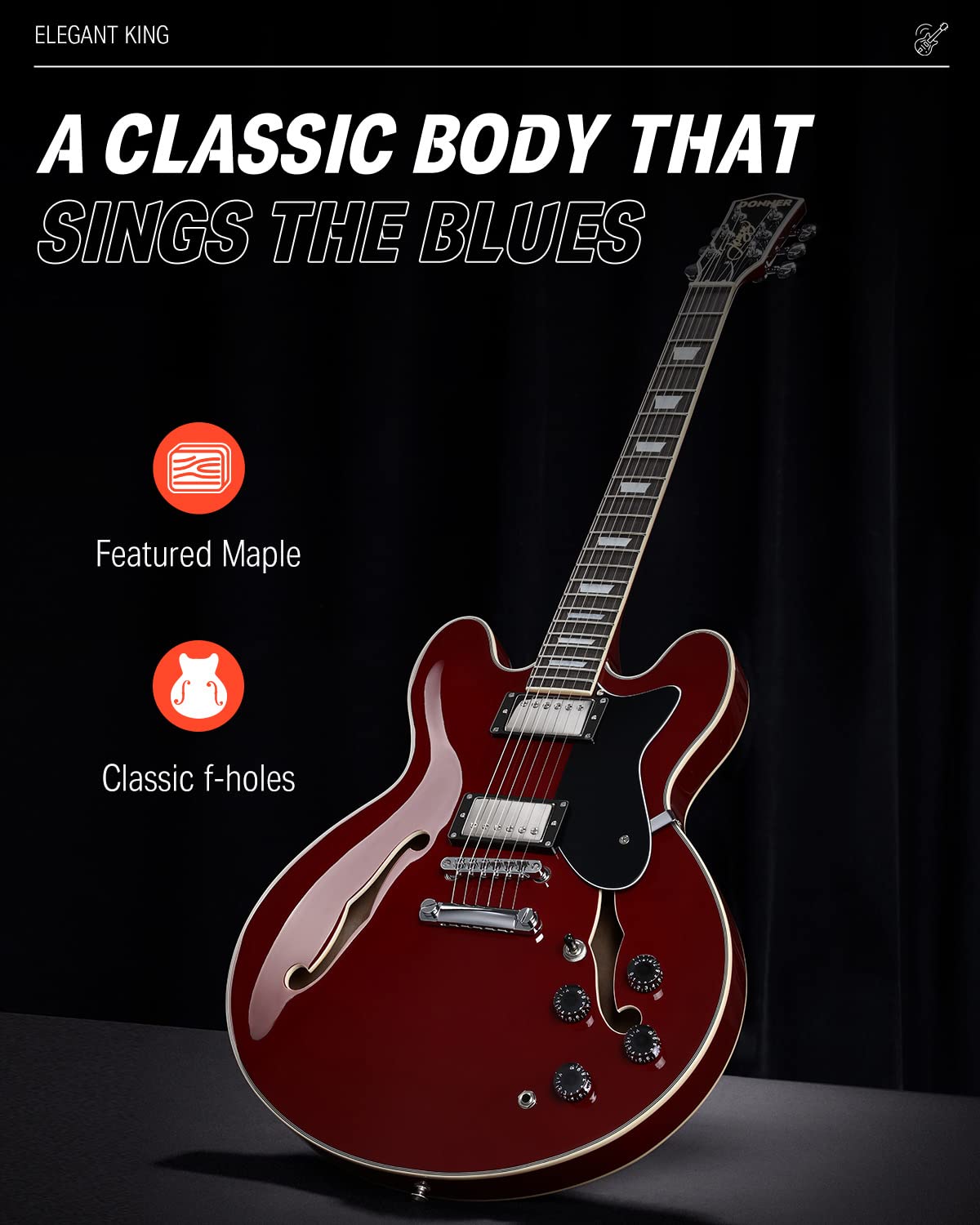 Donner Semi-Hollow Electric Guitar, DJP-1000 Jazz Guitar with H-H Pickups & Coil-splitting Function, 335 Electric Guitar Bonus Bag, Cable, Strap