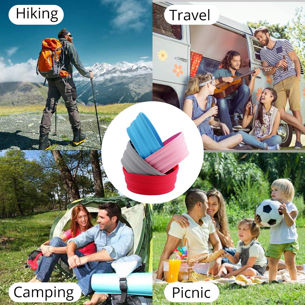 Ecoart Silicone Expandable Collapsible Bowl for Travel Camping Hiking (Red(L))