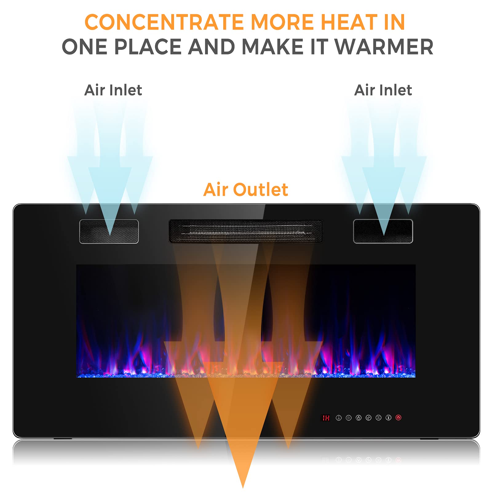 COSTWAY 36-Inch Electric Fireplace, 750W/1500W Wall Recessed and Mounted Fireplace Insert with Remote Control, 12 Flame Colors, 5 Brightness Settings, 8 H Timer, Fireplace Heater for Indoor Use