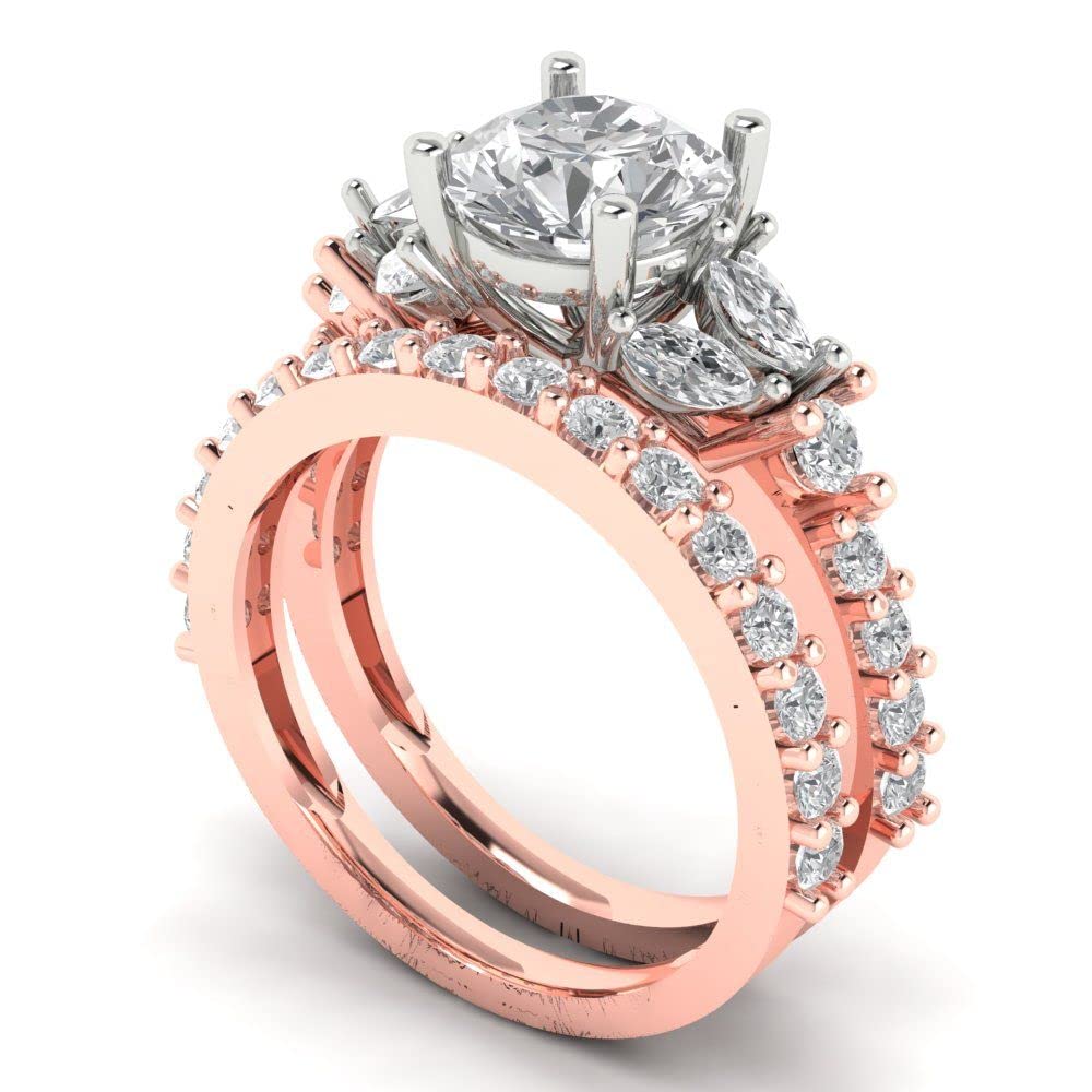 Clara Pucci 2.72ct Round Marquise Cut Solitaire 3 stone Moissanite Engagement Promise Anniversary Bridal Ring 14k Rose White Gold 10.75