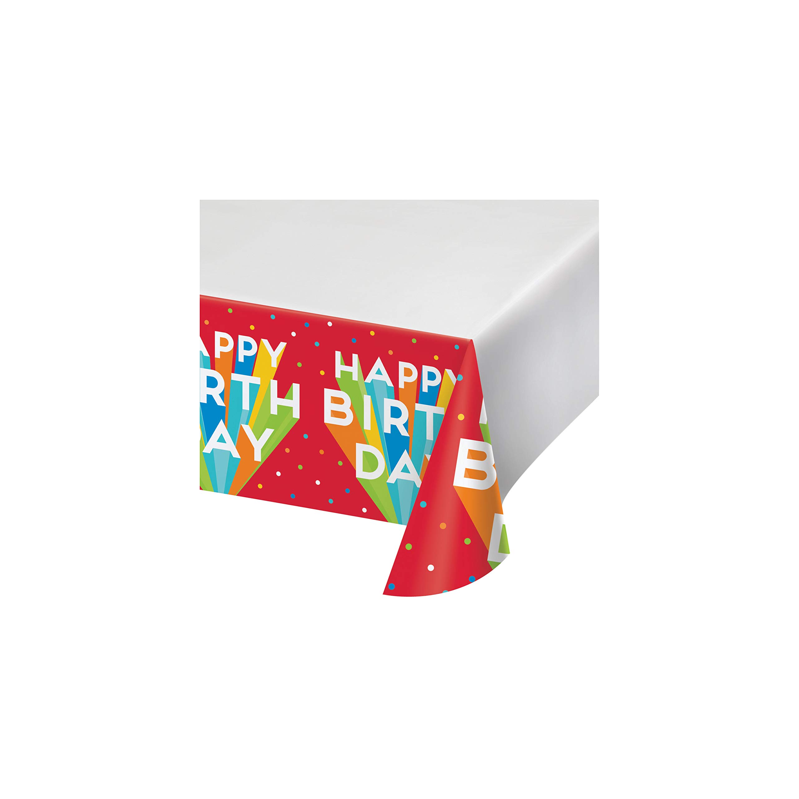 Creative Converting 352015 Happy Birthday Bash Plastic Tablecloth, 1 ct Green, Blue, Yellow, Orange, and Red, 48" x 88"