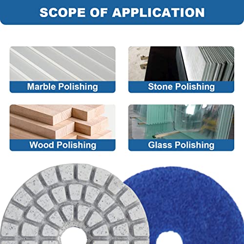 FINGLEE DT 2 Inch Diamond Polishing Pads with 7Pcs Dry Wet Granite Stone Polish Pad Kit for Drill,50-3000 Grit Polishing Pad (7Pcs Dry/Wet Pads+1 Drill Adapter)