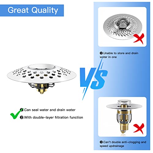 FALALA Universal Bathtub Stopper with Drain Hair Catcher, Upgraded Tub Stopper with Dual Filtration Design, Pop Up Bathtub Drain Plug for 1.6"-2.0" Drain Hole