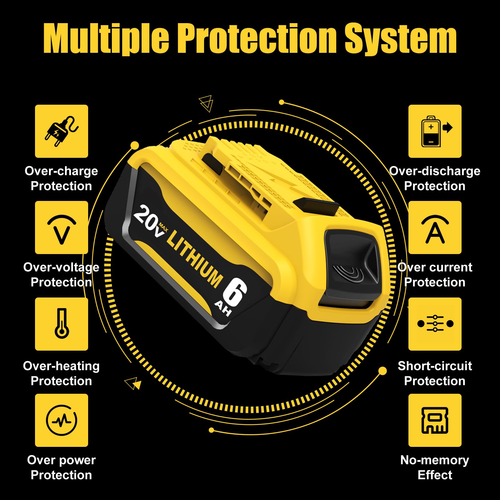 Ibanti DCB206 Battery Replacement for Dewalt 20V Battery Compatible with Dewalt 20V Battery DCB206 DCB203 DCB204 DCB200 DCD/DCF/DCG for Dewalt 20 Volt Max Series Cordless Power Tools (Yellow)