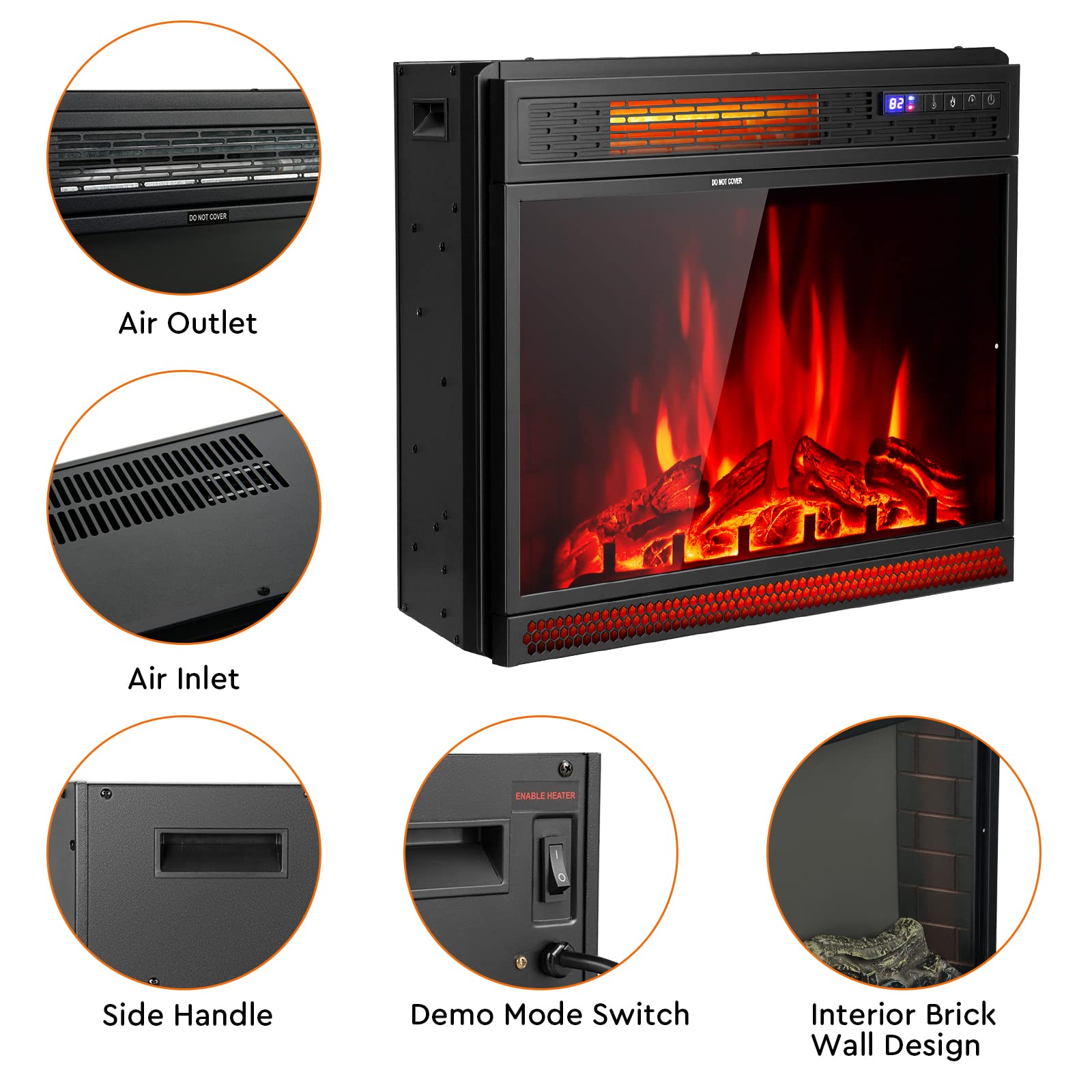 COSTWAY Electric Fireplace Insert 25-Inch Wide, 900/1350W Recessed and Freestanding Heater with Remote Control, 3 Flame Colors, 4 Brightness, Adjustable Temperature, Electric Fireplace for Indoor Use