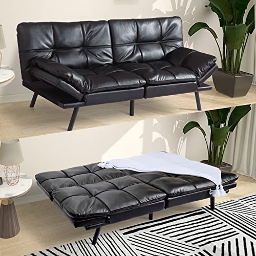 Maxspeed Sofa Bed, Modern Convertible Futon Sleeper Couch Daybed with Adjustable Armrests for Studio, Apartment,Office,Small Space, Compact Living Room,Black